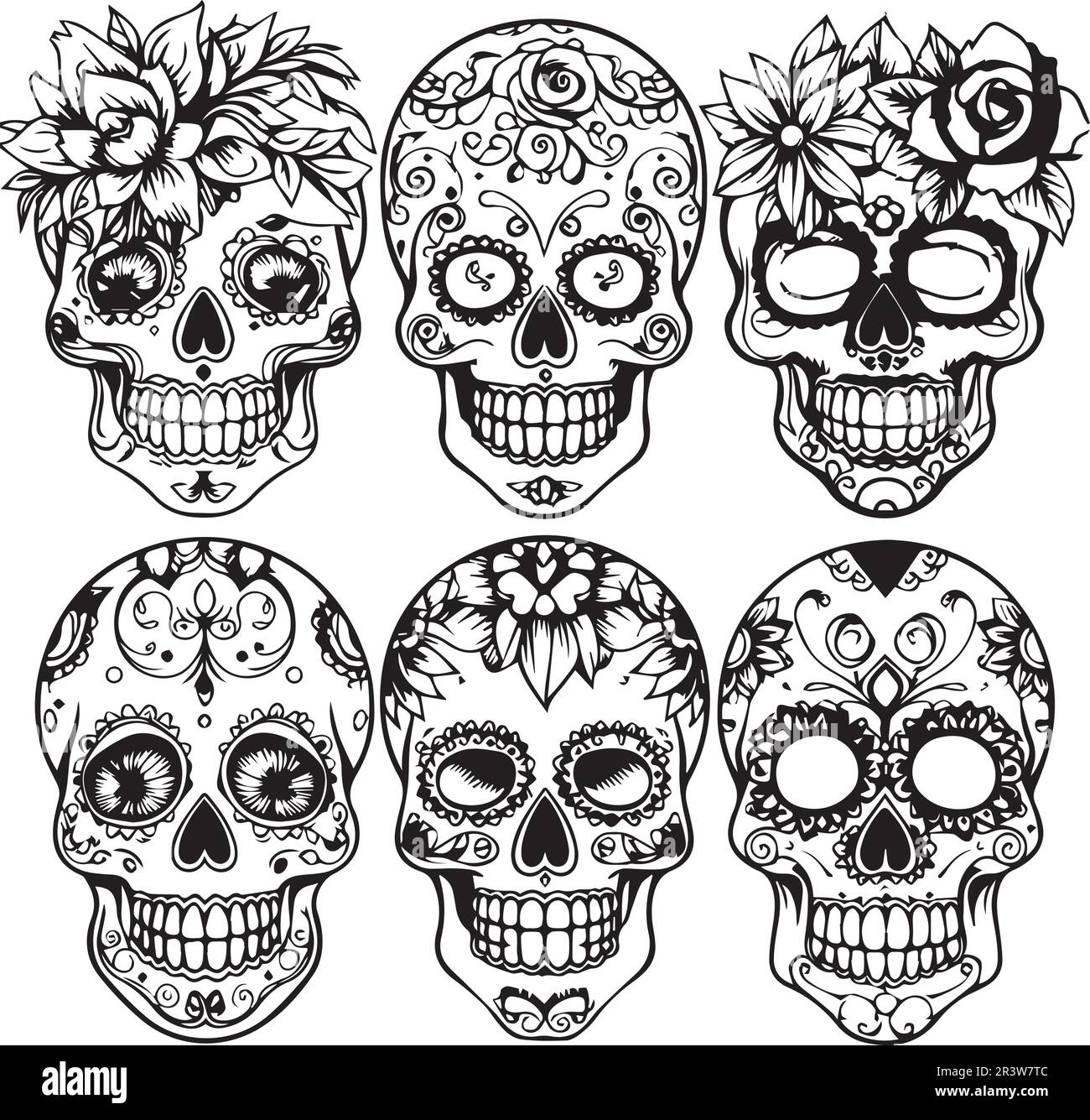 Mexican skull vector illustration Black and White Stock Photos & Images ...