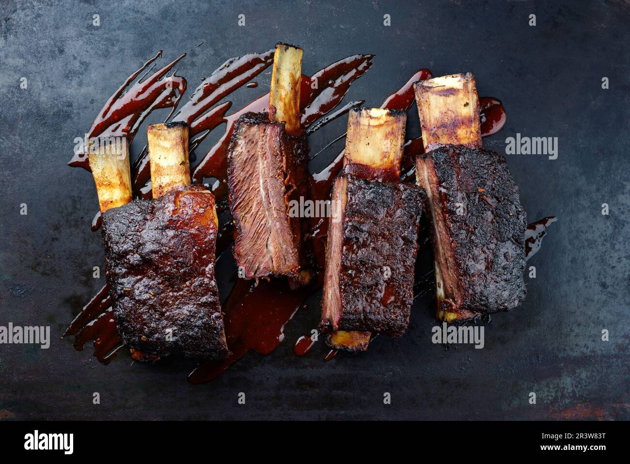 Traditional barbecue burnt chuck short beef ribs marinated with spicy ...