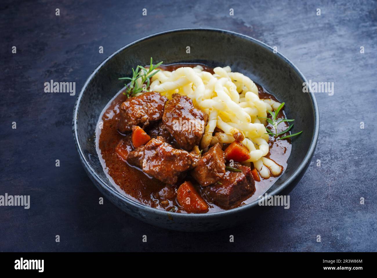 Traditional Hungarian braised venison goulash with vegetable and ...
