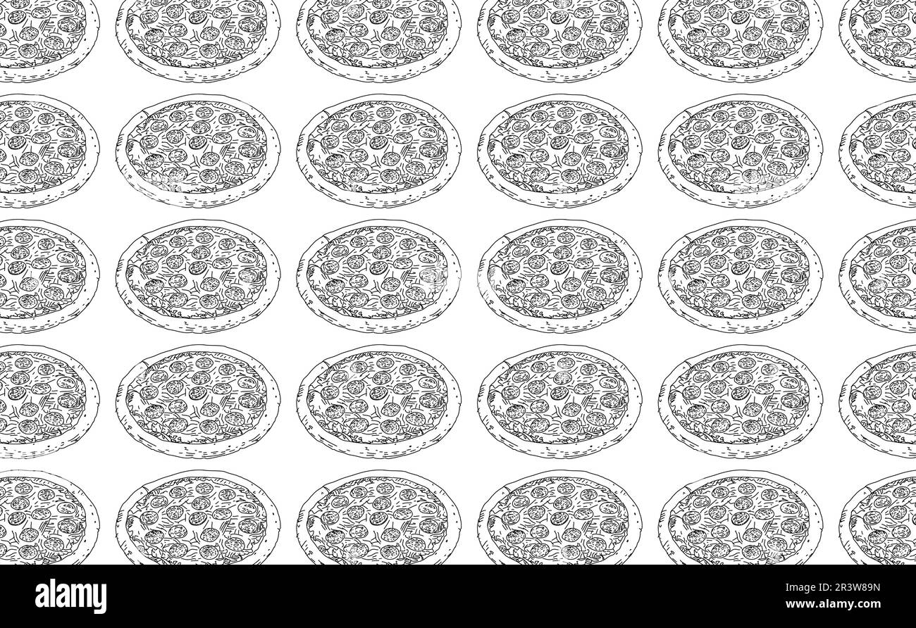 Seamless pizza pattern. Hand drawn pizza illustrations. top view ...