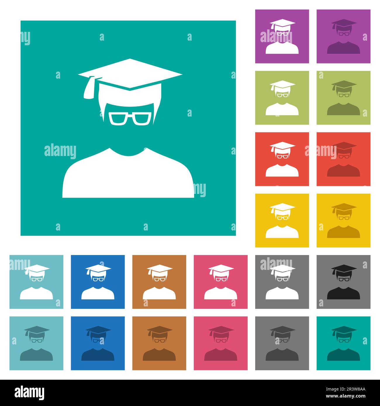 Graduate male avatar multi colored flat icons on plain square ...