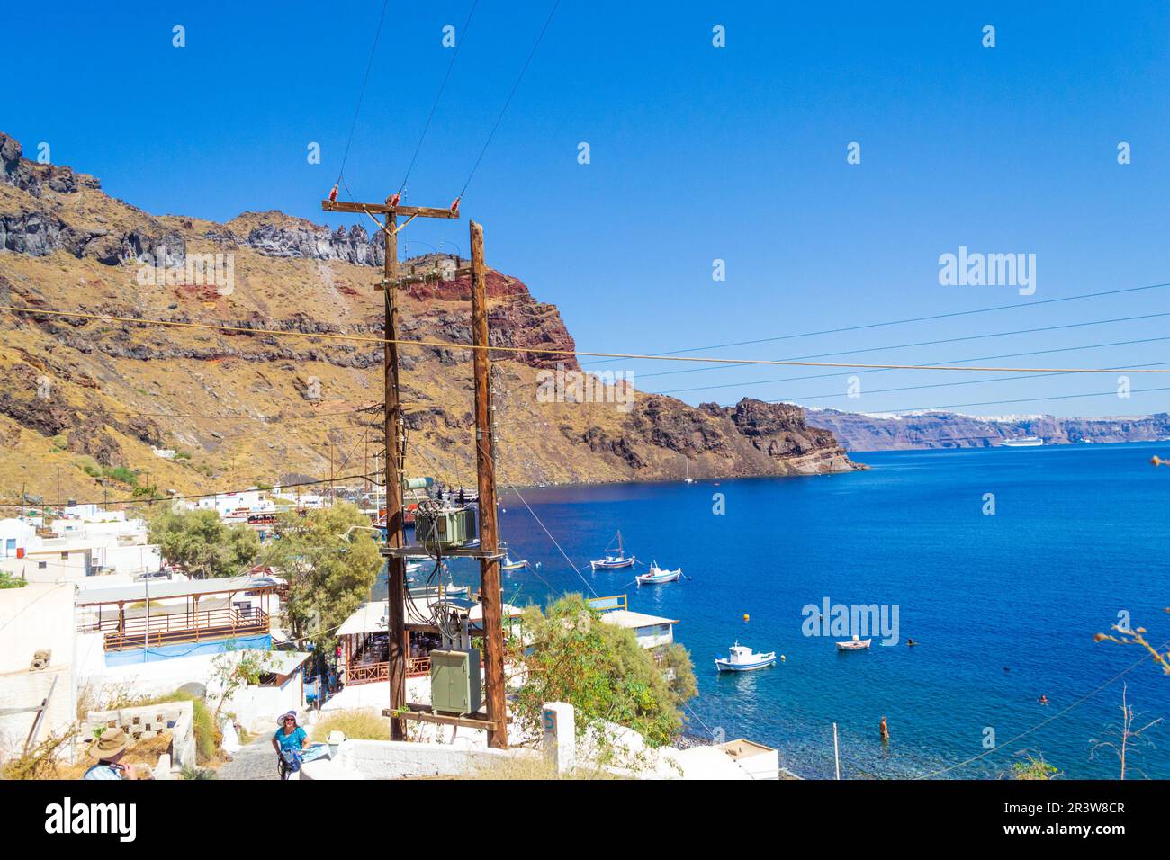 View of Thirasia island coast and port ,very picturesque place with ...