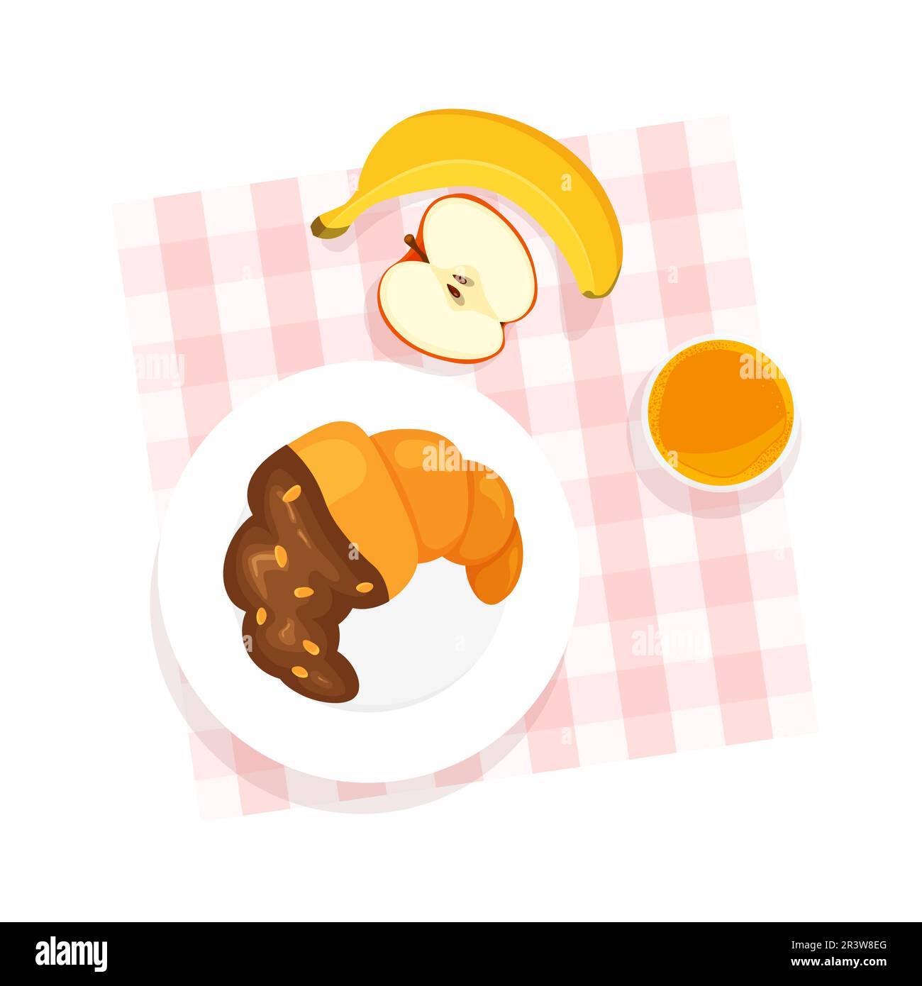 Tasty healthy breakfast top view. Croissant with chocolate, orange ...