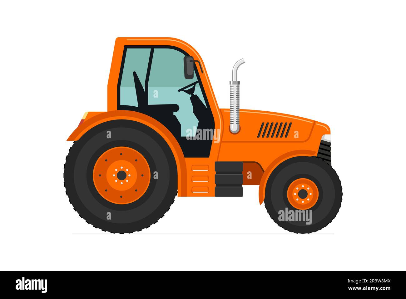 Modern wheeled farm tractor side view isolated on white background ...