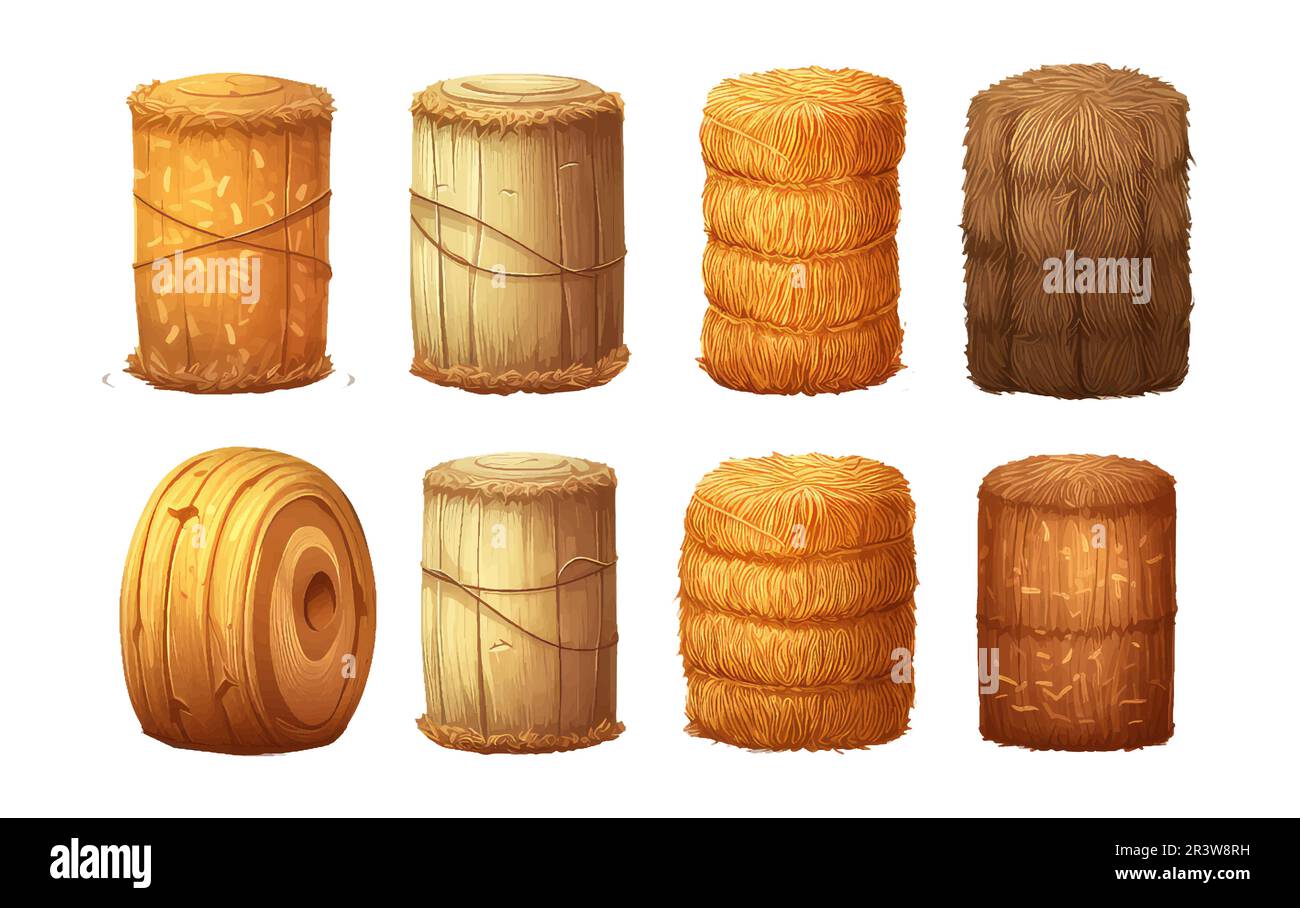 watercolor set vector illustration autumn round hay bale elements ...