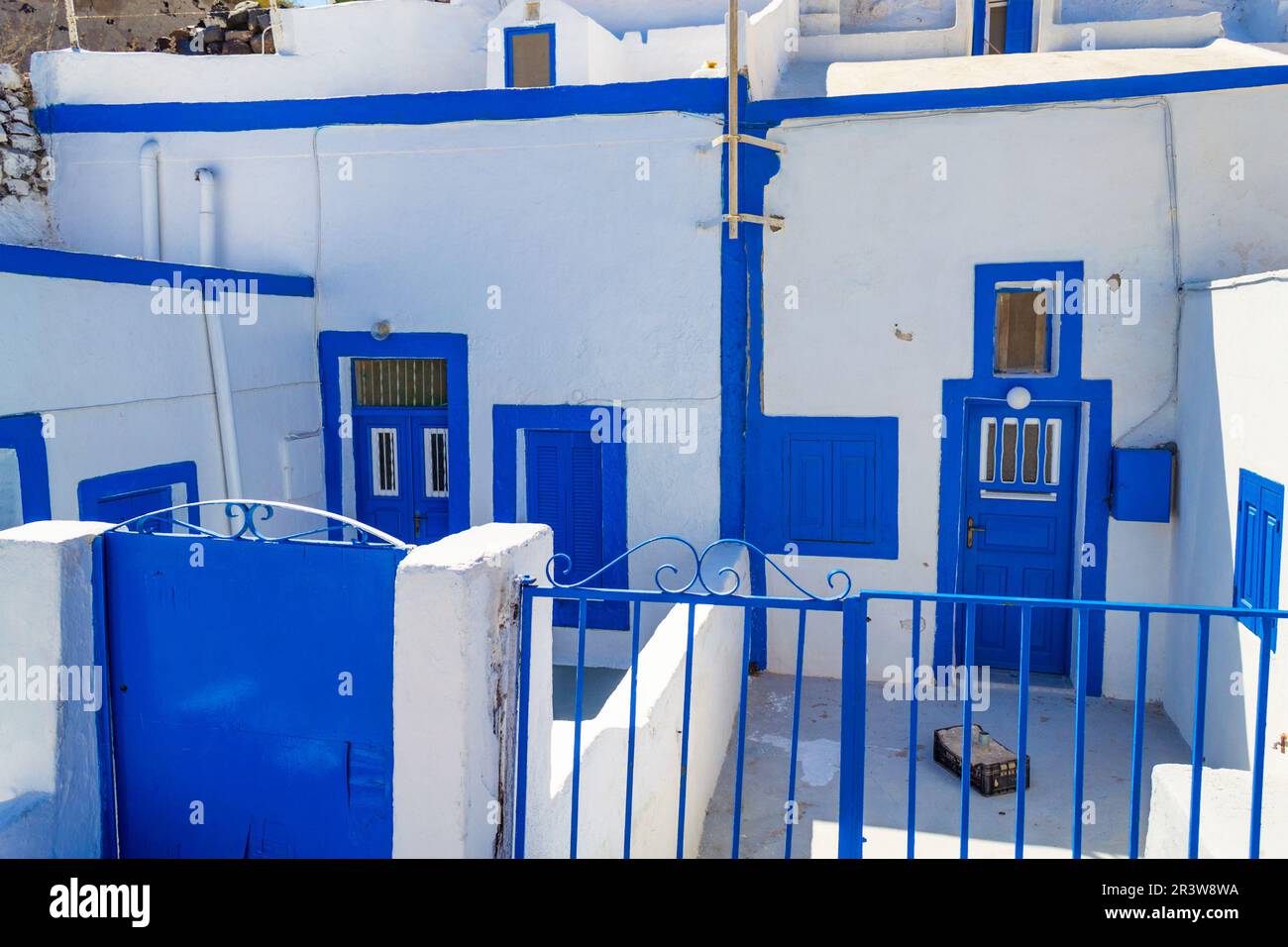 Traditional old cave houses from Thirasia island opposite Santorini ...