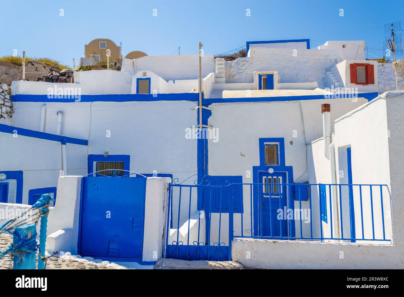 Traditional old cave houses from Thirasia island opposite Santorini ...