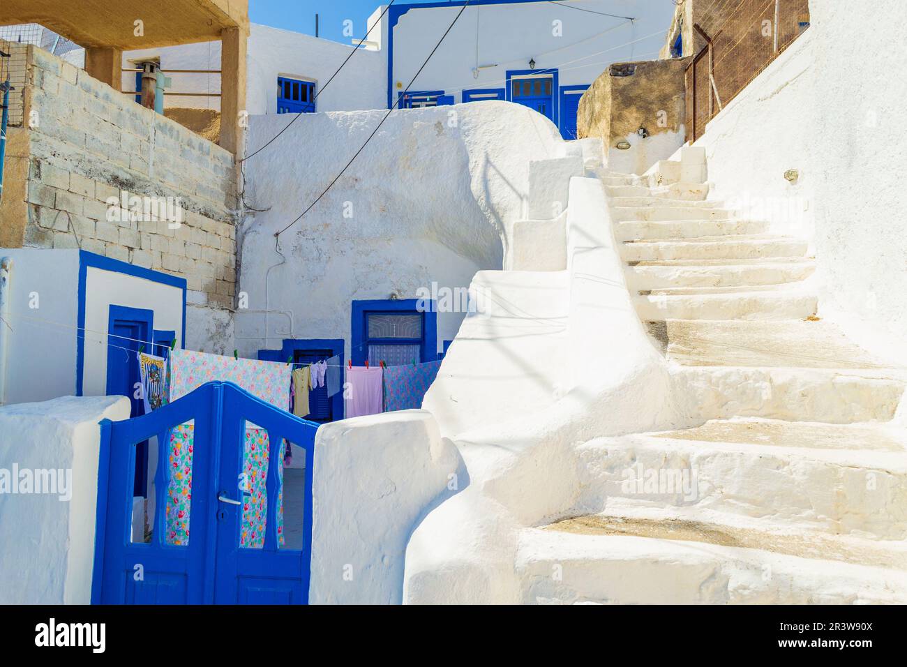 Traditional old cave houses from Thirasia island opposite Santorini ...