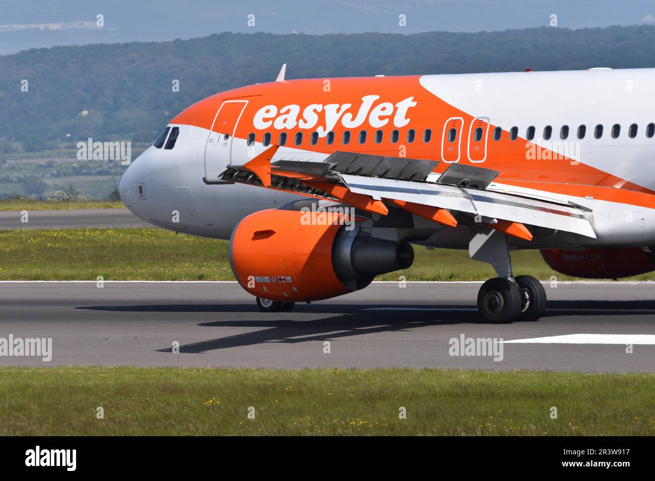The front of an easyJet aeroplane on the ground at Bristol ...