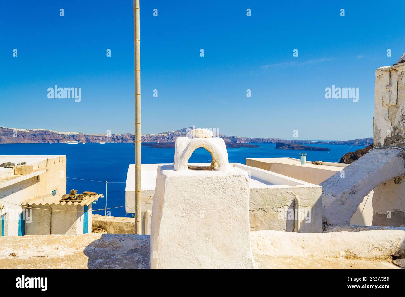 Traditional old cave houses from Thirasia island opposite Santorini ...