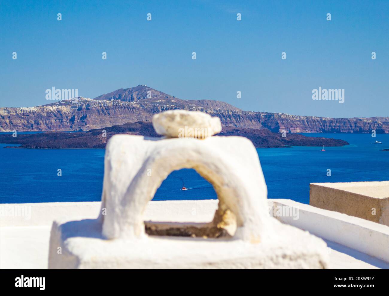 Traditional old cave houses from Thirasia island opposite Santorini ...