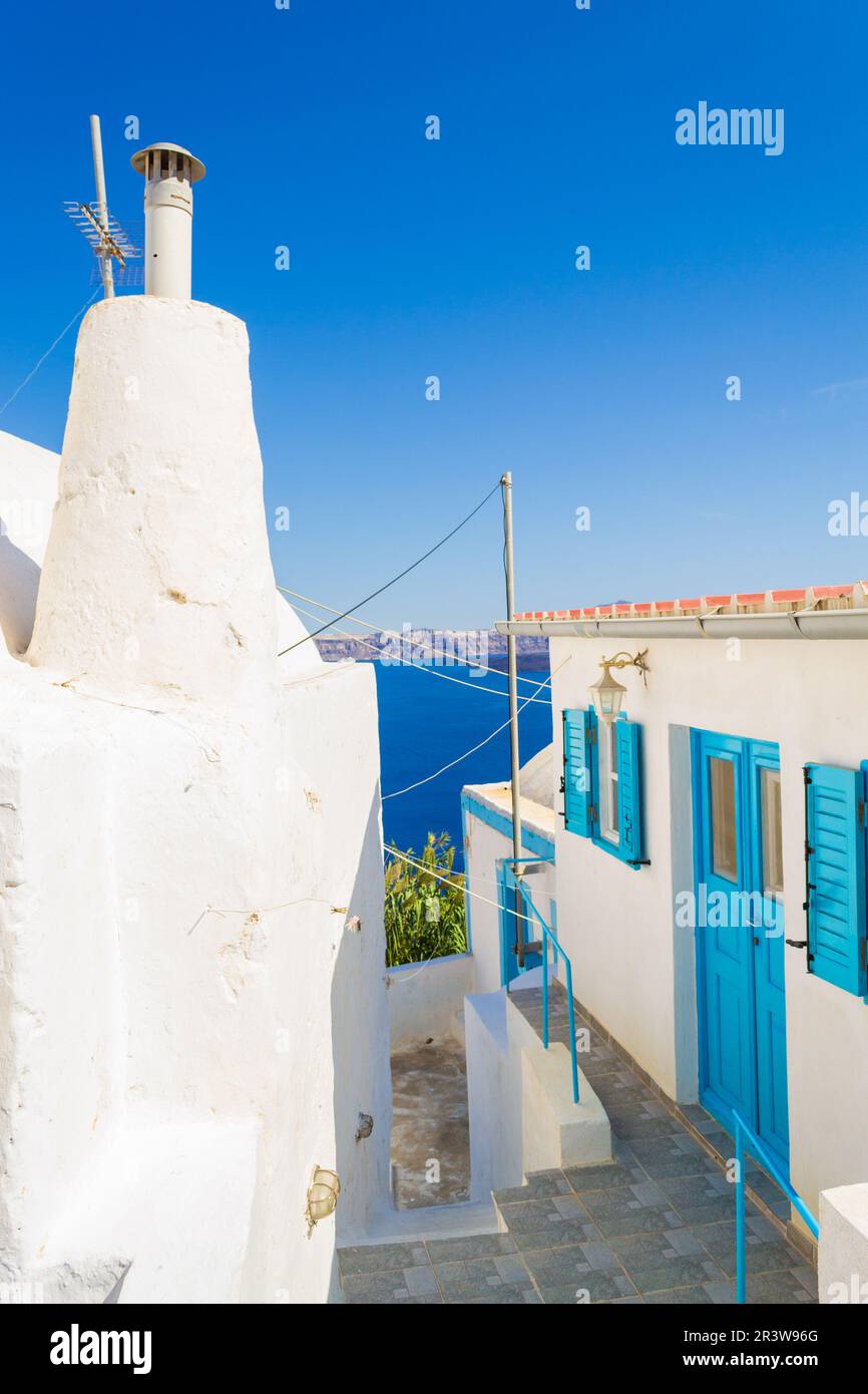 Traditional old cave houses from Thirasia island opposite Santorini ...