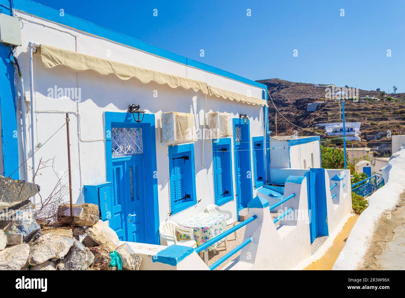 Traditional old cave houses from Thirasia island opposite Santorini ...
