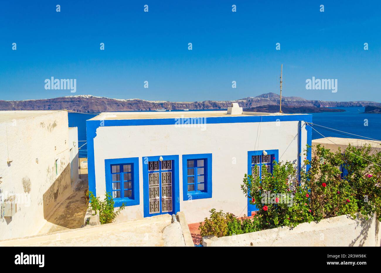 Traditional old cave houses from Thirasia island opposite Santorini ...