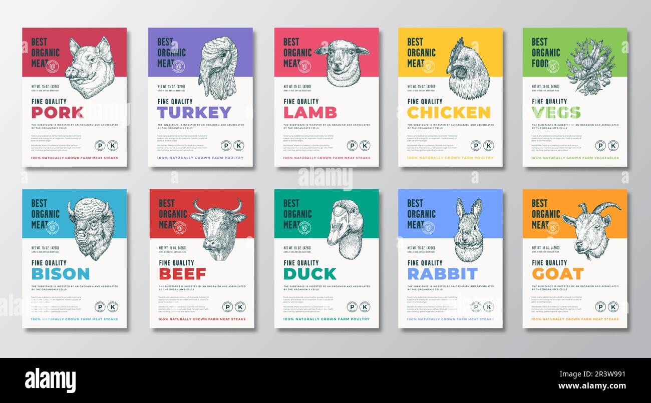 Best Organic Meat, Poultry, Herbs and Vegetables Vector Label Packaging ...