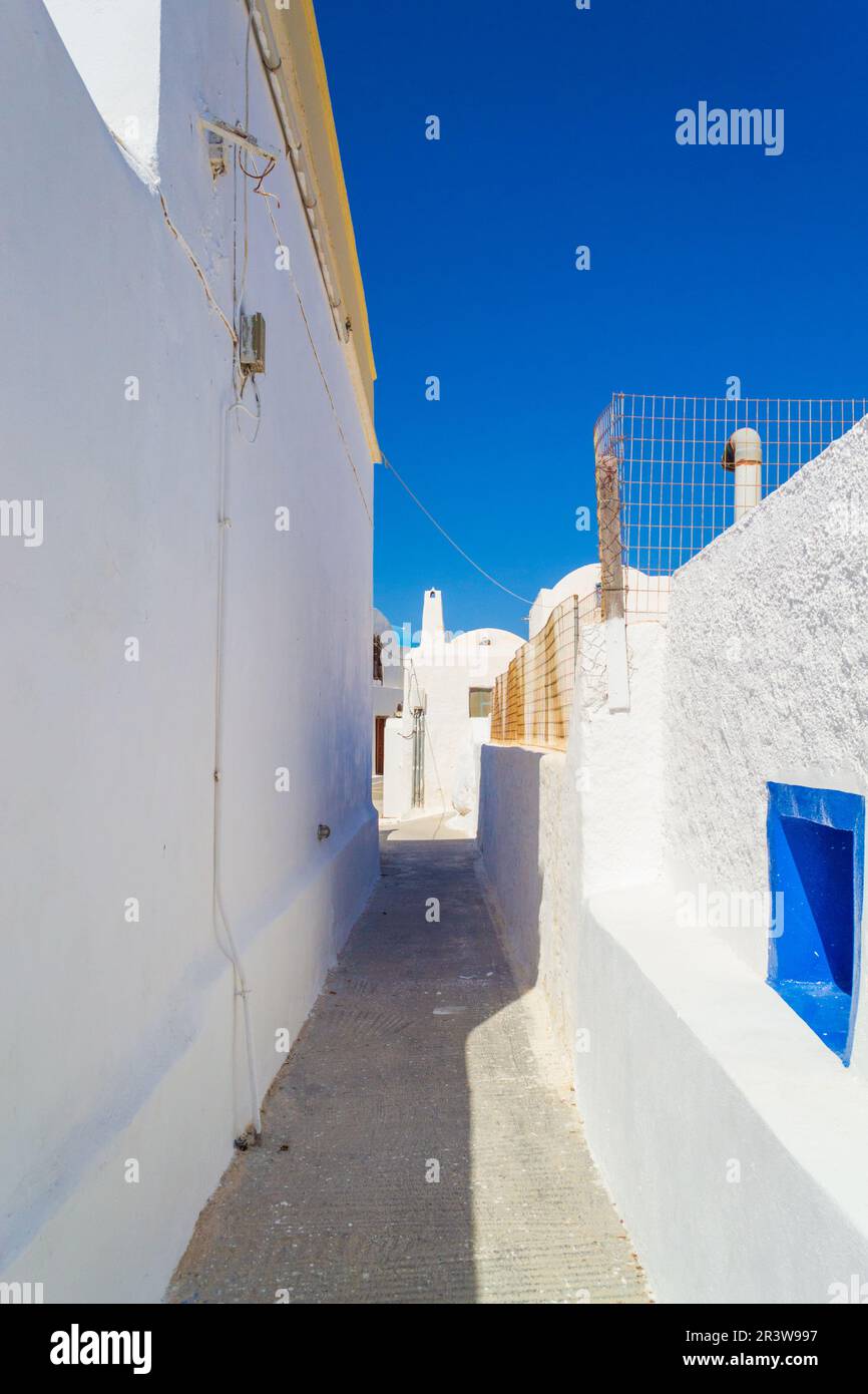 Traditional old cave houses from Thirasia island opposite Santorini ...