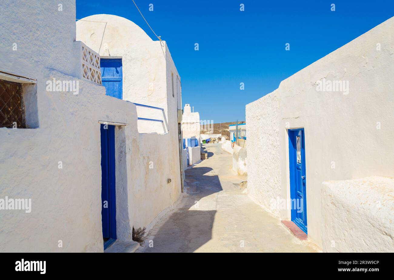 Traditional old cave houses from Thirasia island opposite Santorini ...