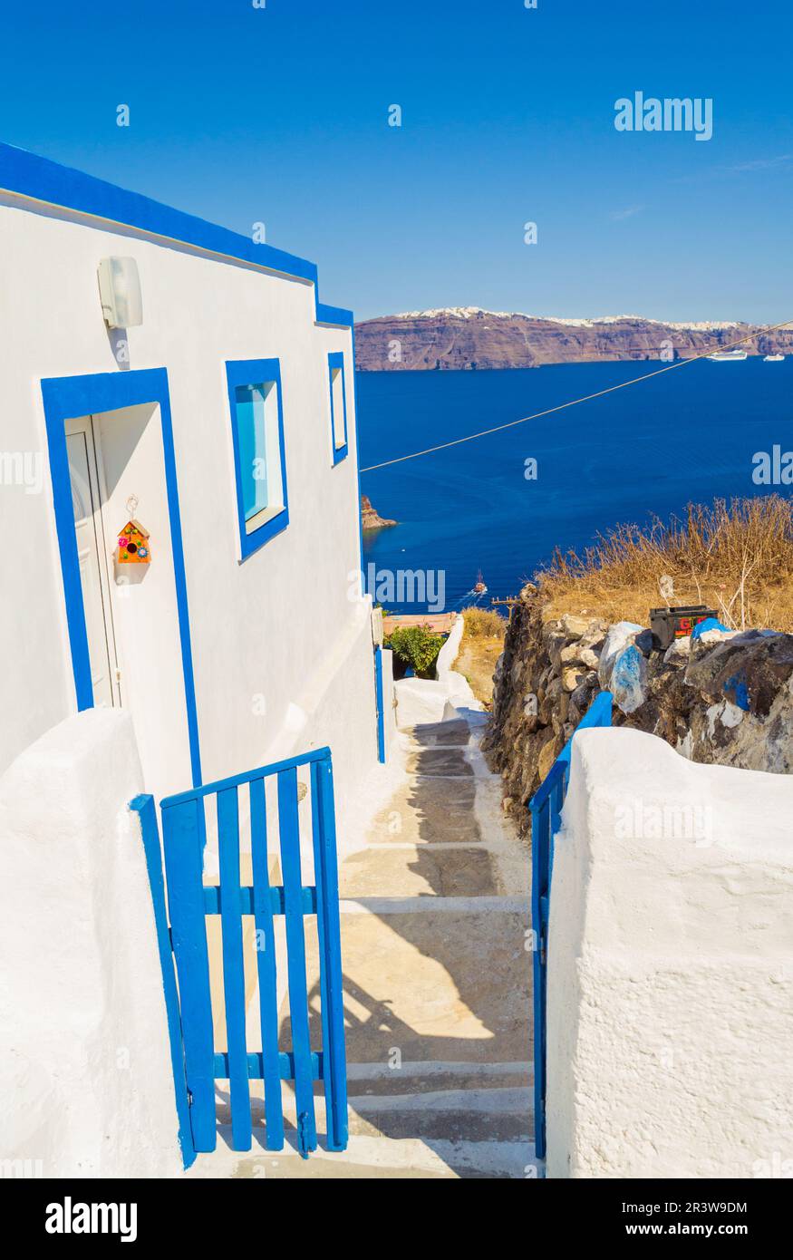 Traditional old cave houses from Thirasia island opposite Santorini ...