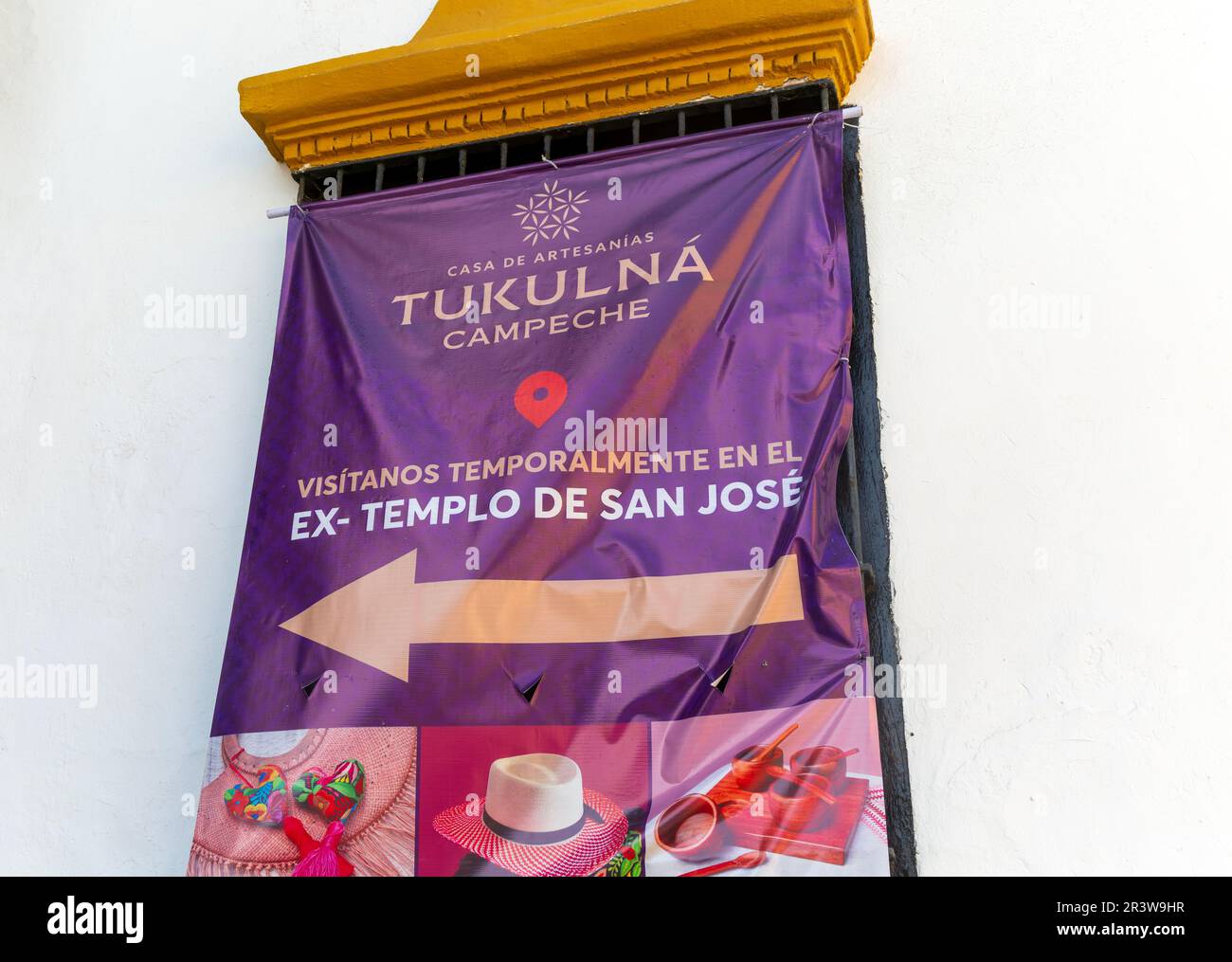 Sign for art exhibition in former church Ex-Templo de San Jose ...