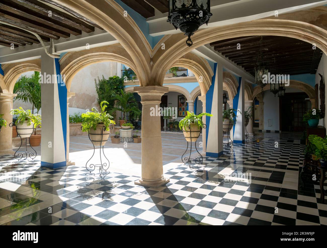 Spanish colonial architecture in courtyard at former Hotel Cuauhtemoc ...
