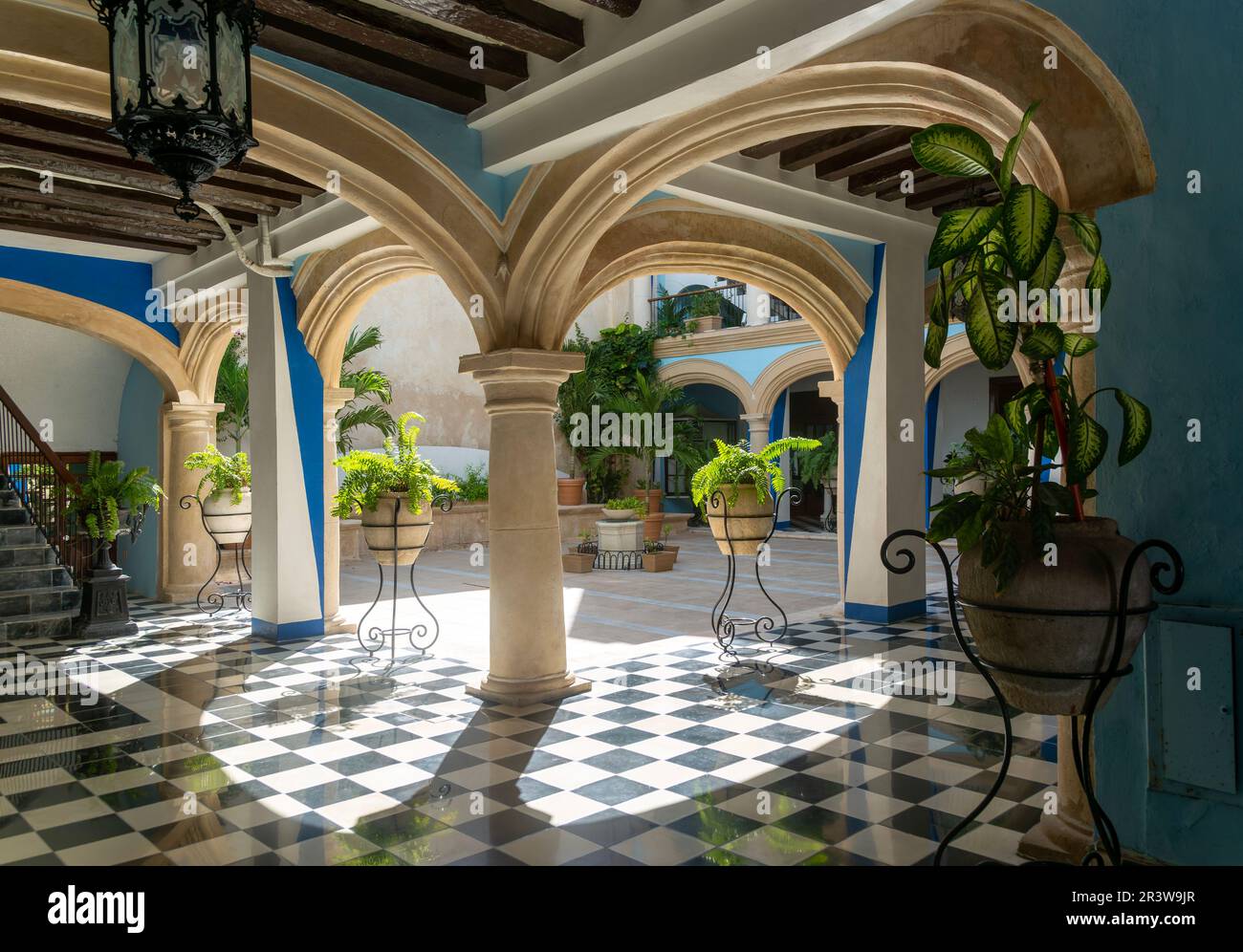 Spanish colonial architecture in courtyard at former Hotel Cuauhtemoc ...