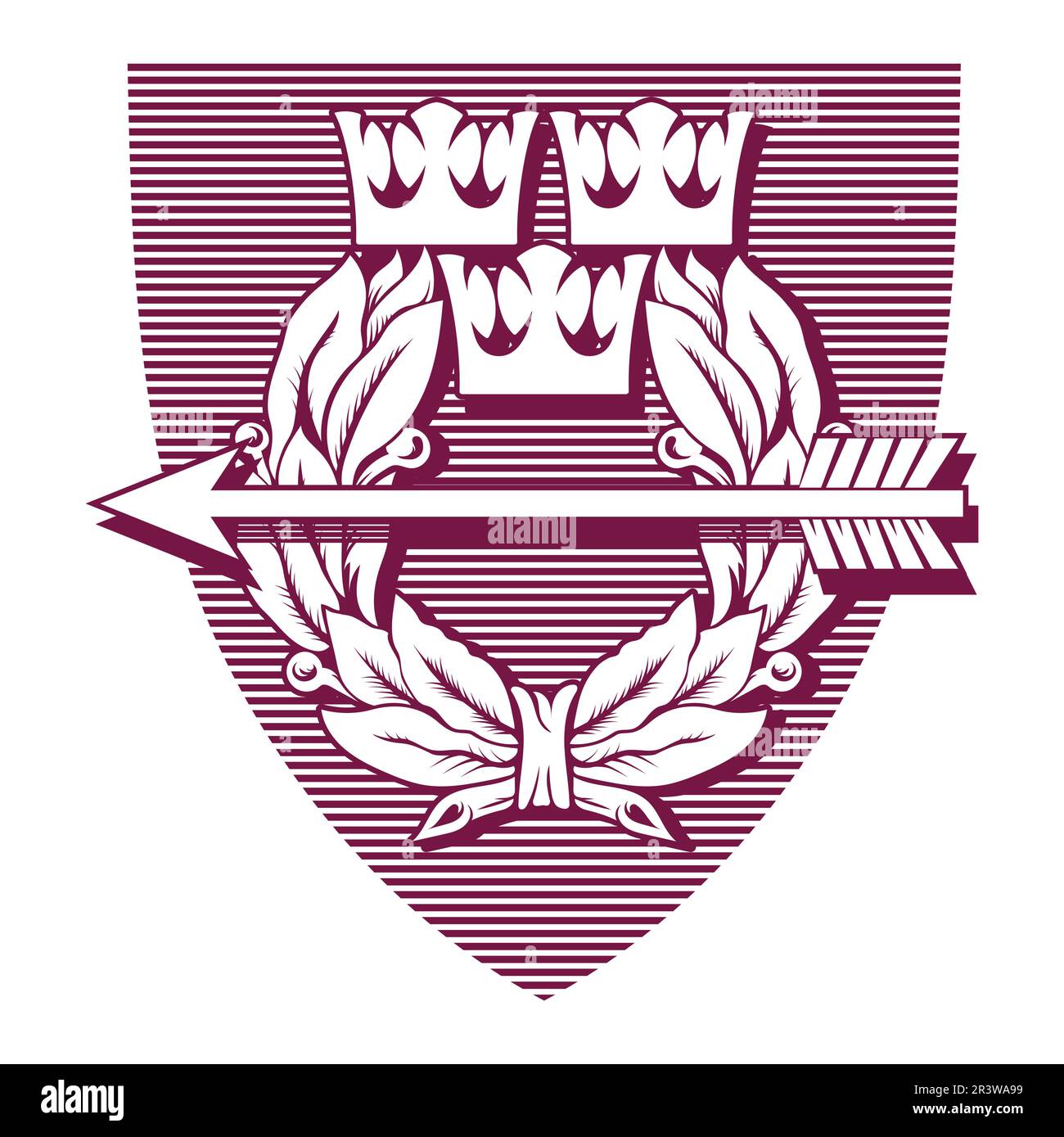 Heraldic symbol of Sweden. Heraldic shield with three crowns, laurel ...