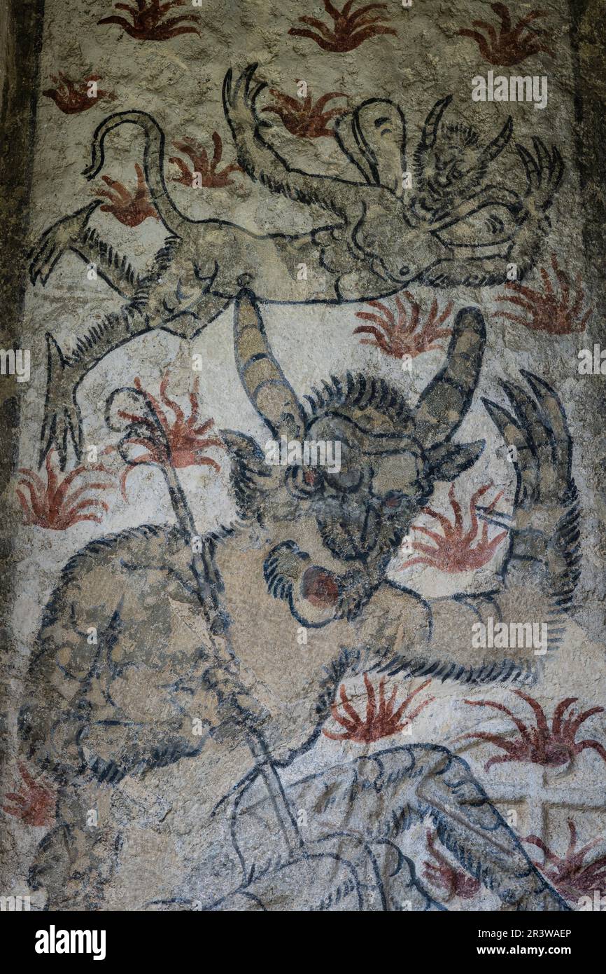 Wall paintings of hell and the devil Stock Photo - Alamy