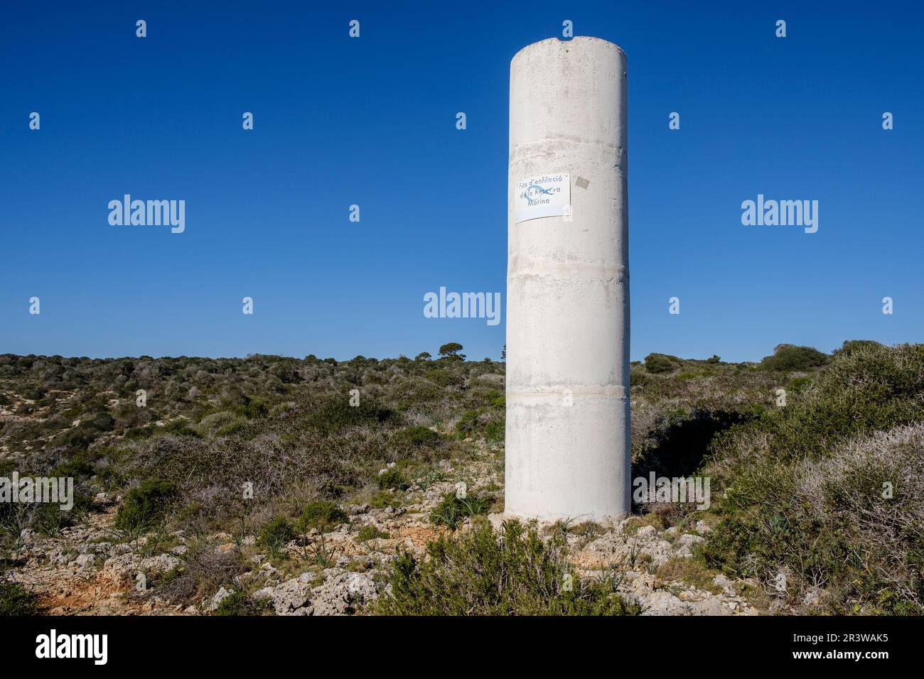 Signage milestone of Migjorn de Mallorca Marine Reserve Stock Photo - Alamy