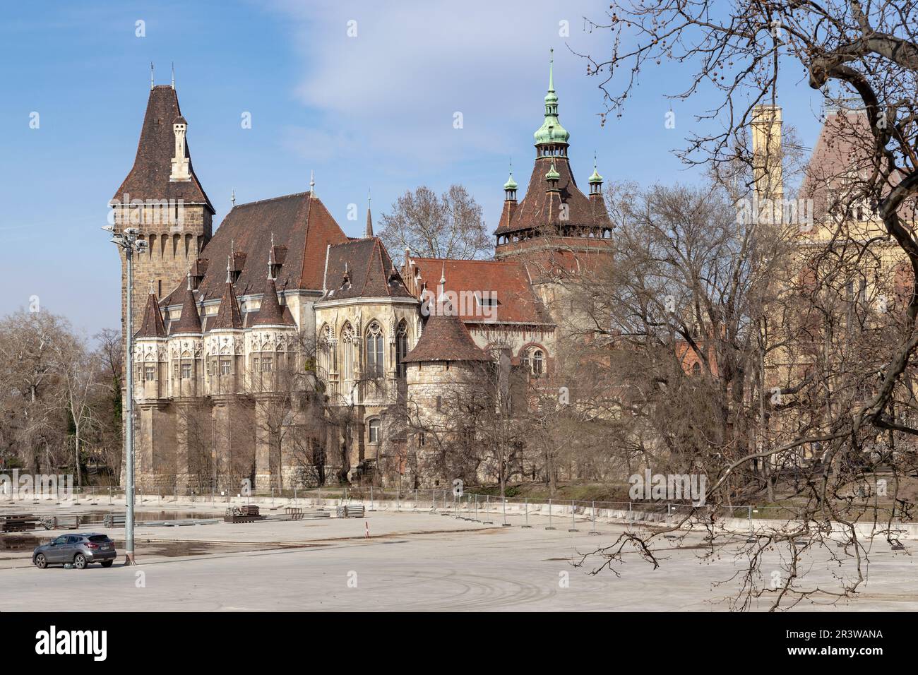 BUDAPEST, HUNGARY - MARTH 13, 2023: Vajdahunyad Castle is an eclectic ...
