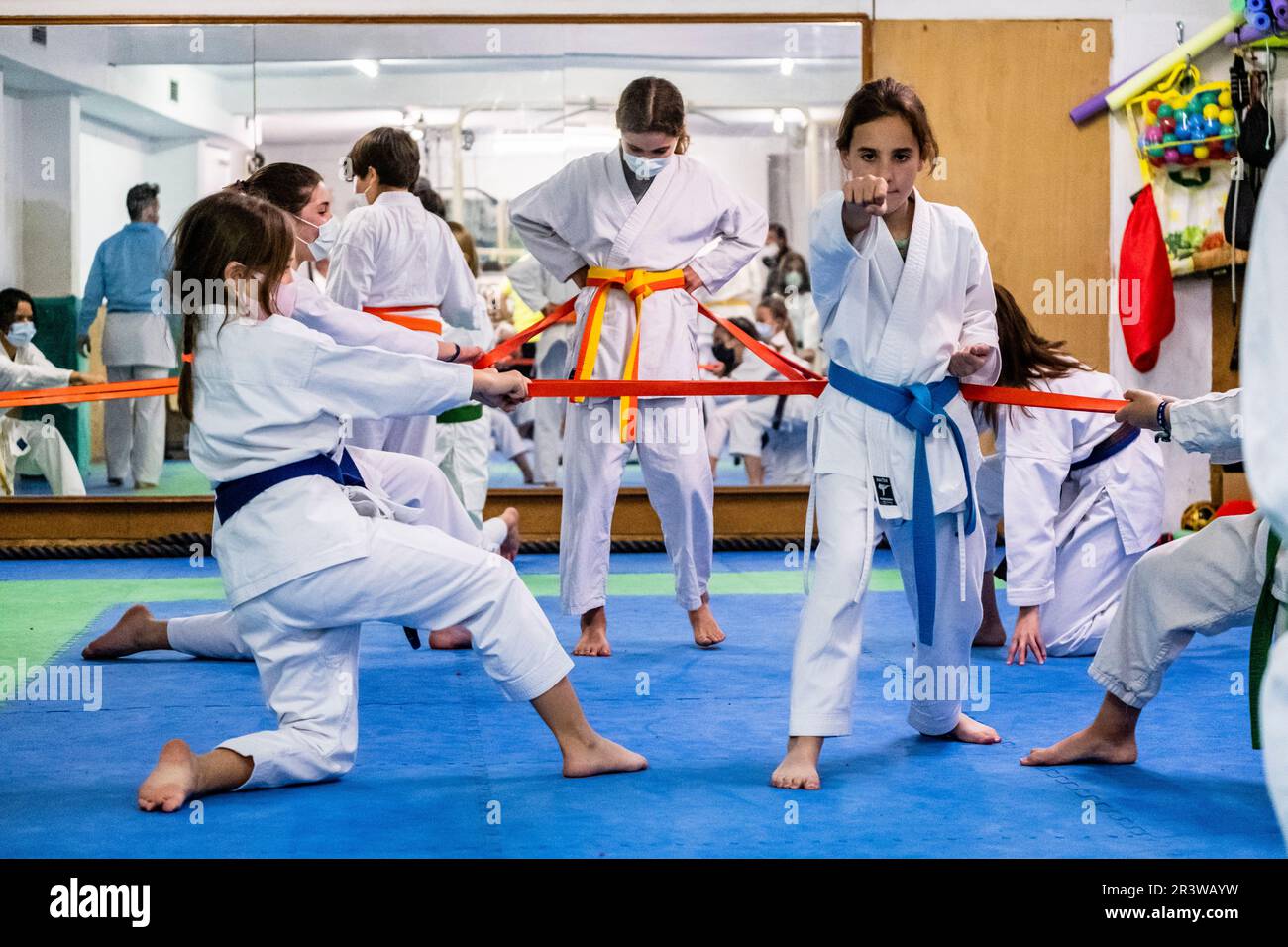 Young people practicing traditional karate Stock Photo - Alamy