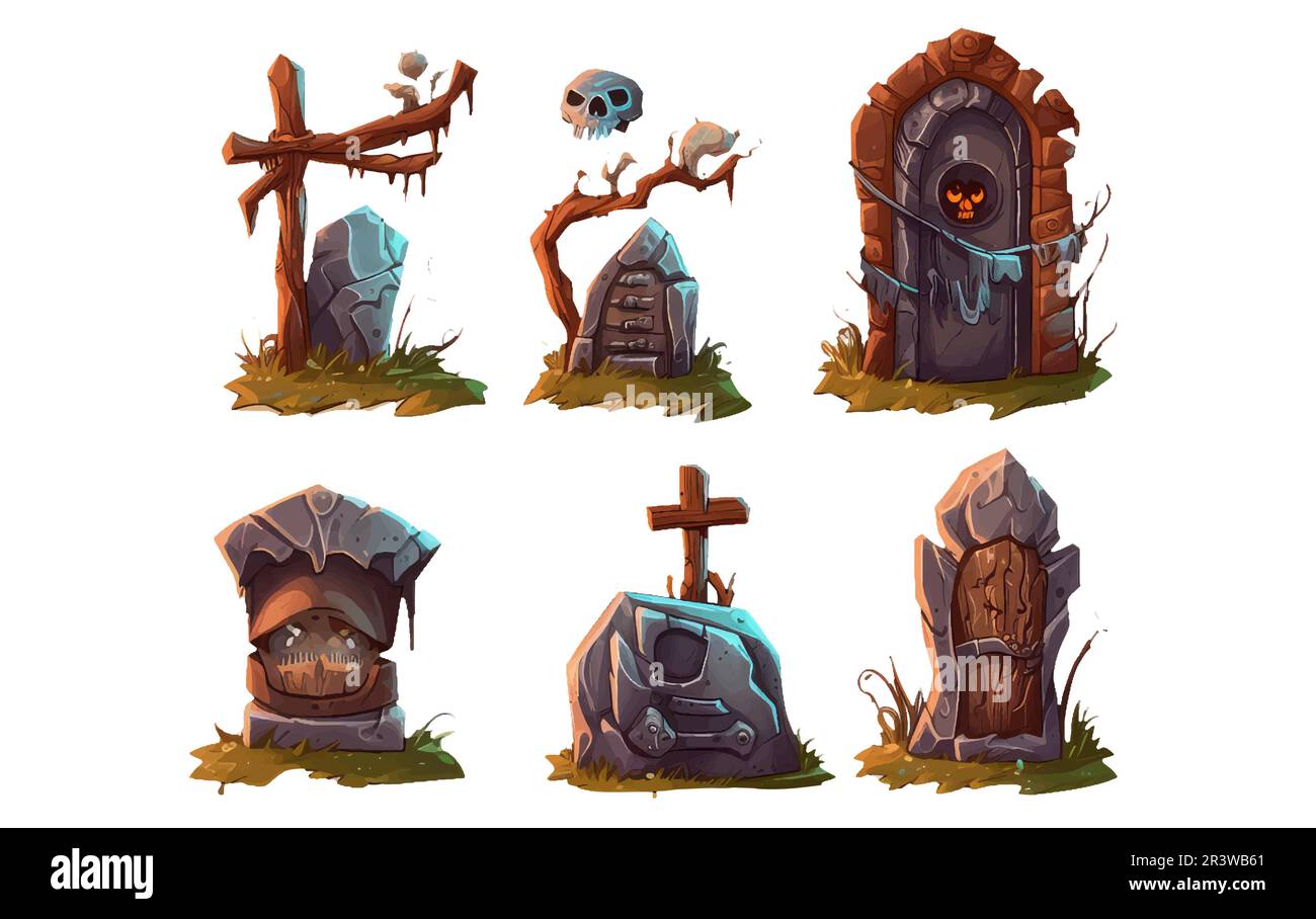 ui set vector illustration of tombstone halloween concept isolated on ...