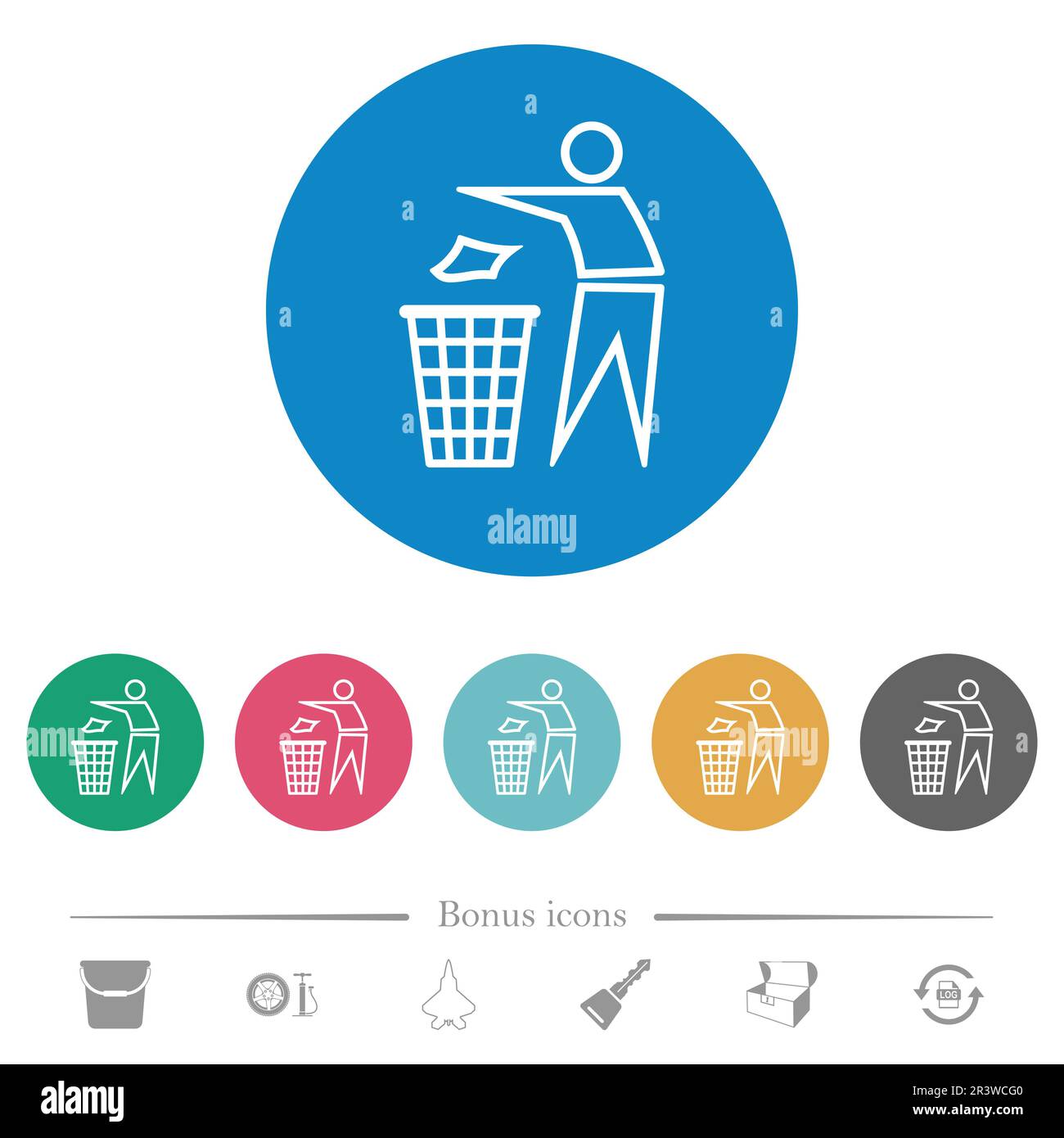 Tidy man outline flat white icons on round color backgrounds. 6 bonus ...