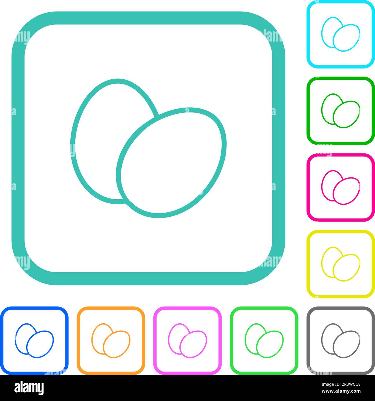 Two eggs outline vivid colored flat icons in curved borders on white ...