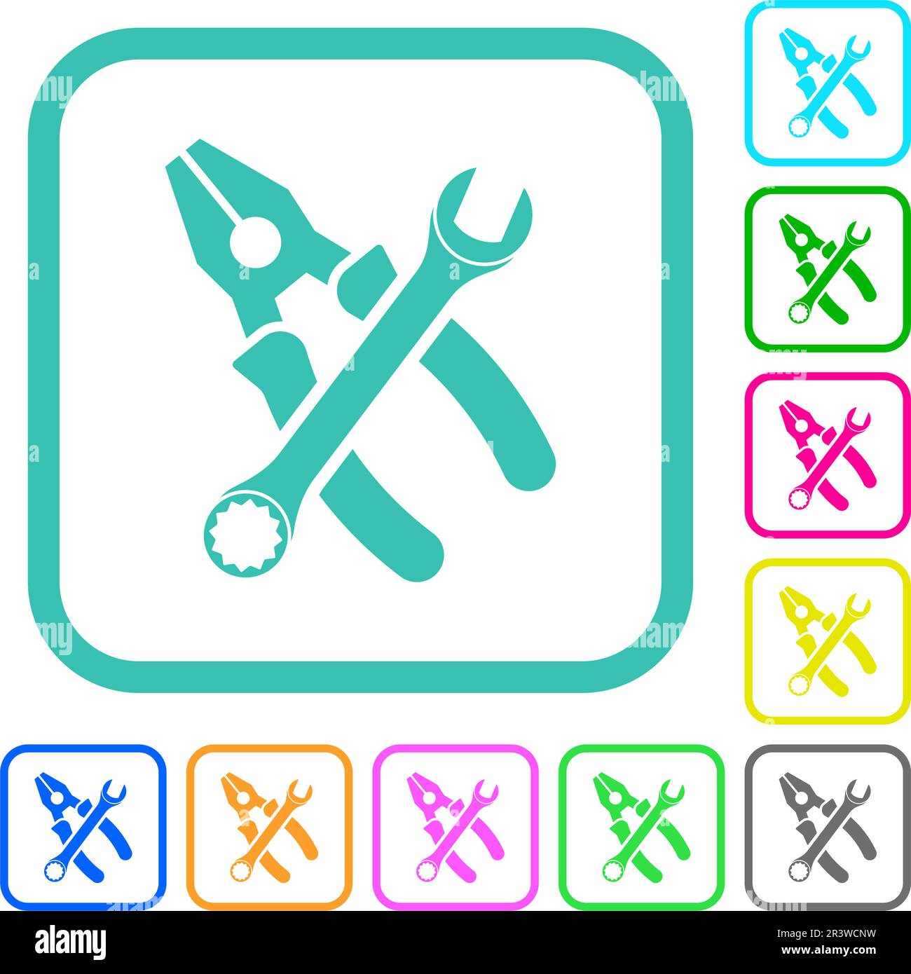 Combined pliers and wrench in crossed position vivid colored flat icons ...