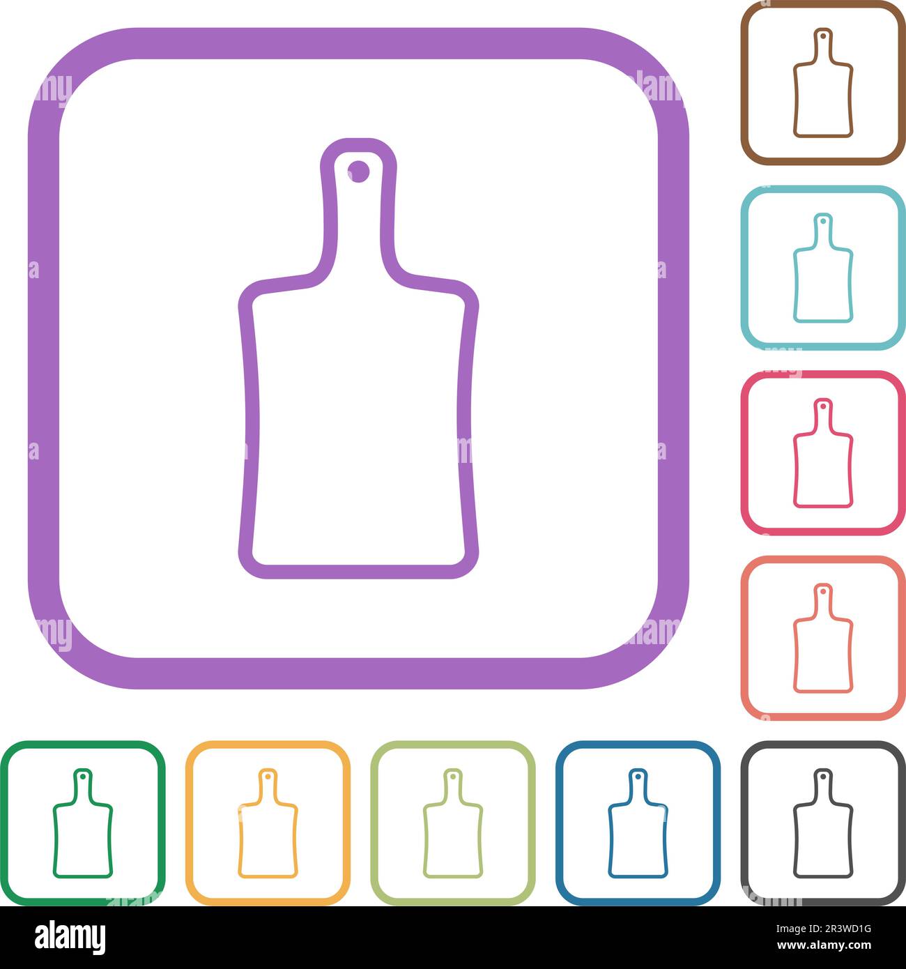 Cutting board outline simple icons in color rounded square frames on white background Stock ...