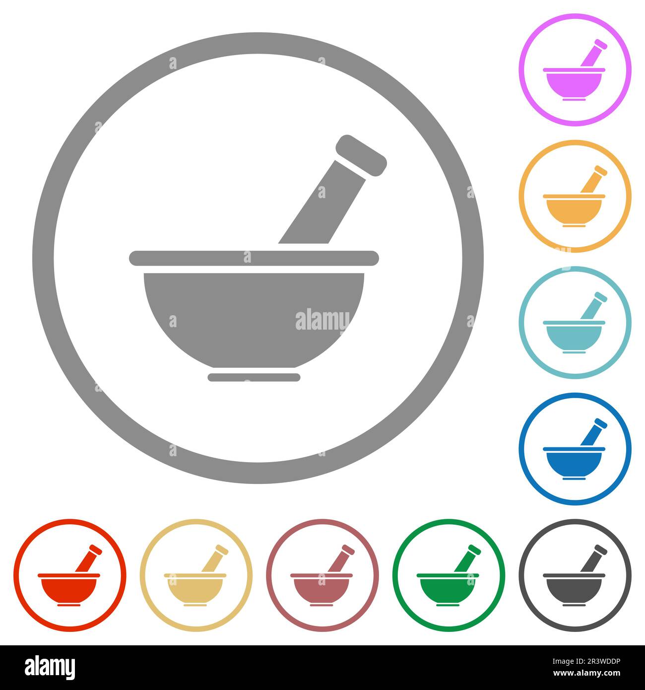 Mortar and pestle solid flat color icons in round outlines on white background Stock Vector ...