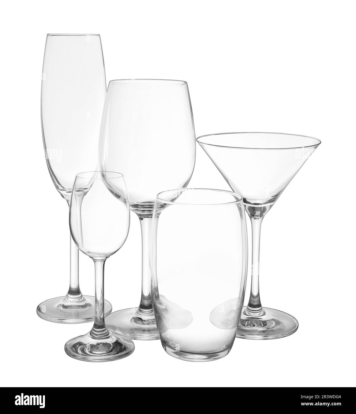 Group of different glassware isolated on white Stock Photo - Alamy