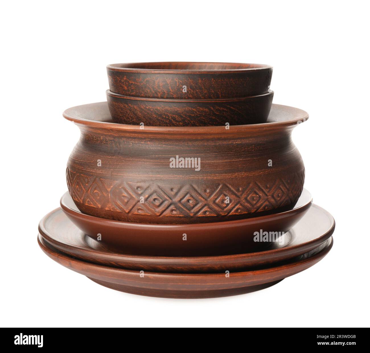 Set of clean crockery isolated on white Stock Photo - Alamy