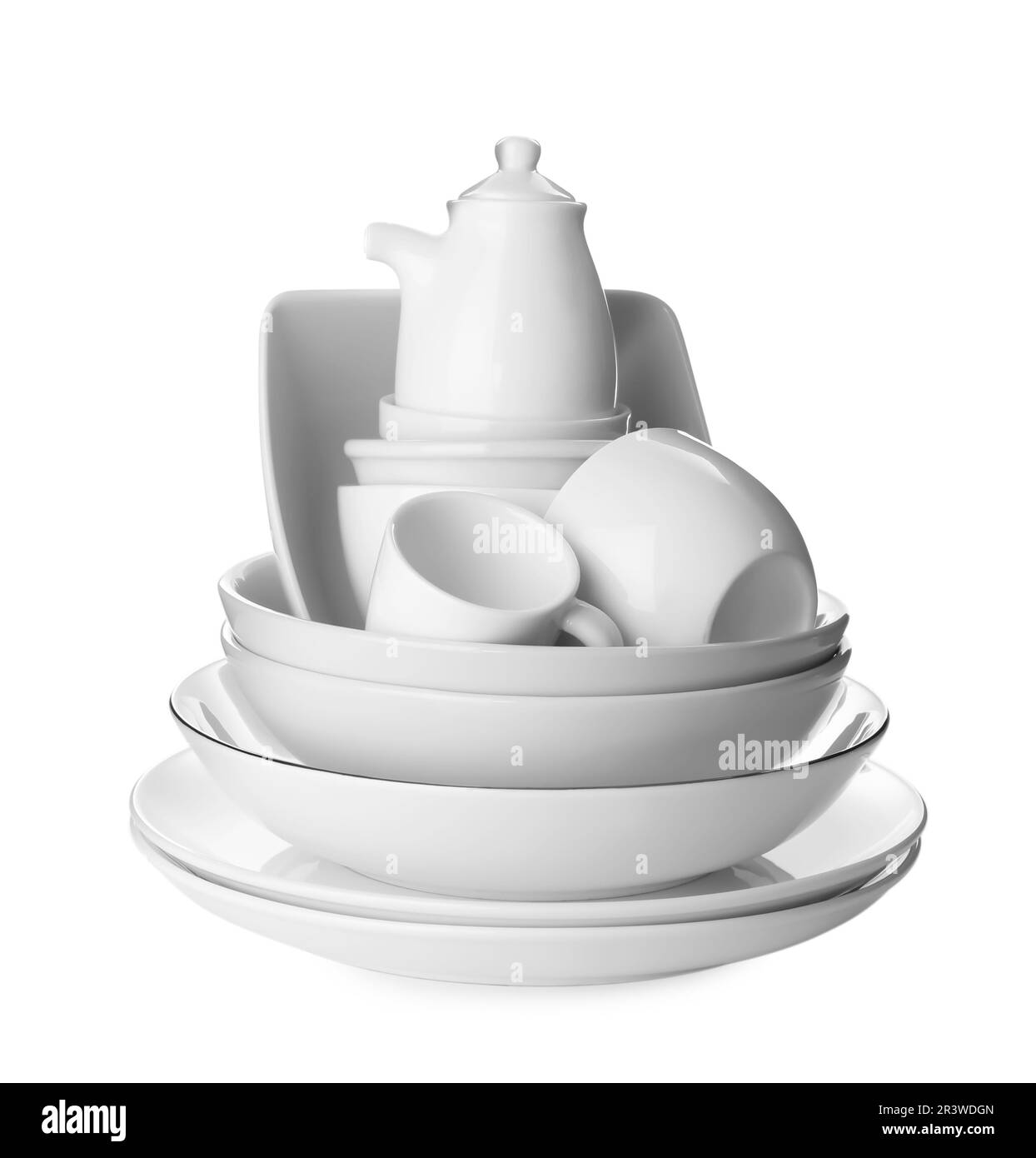 Set of clean dishes on white background Stock Photo - Alamy