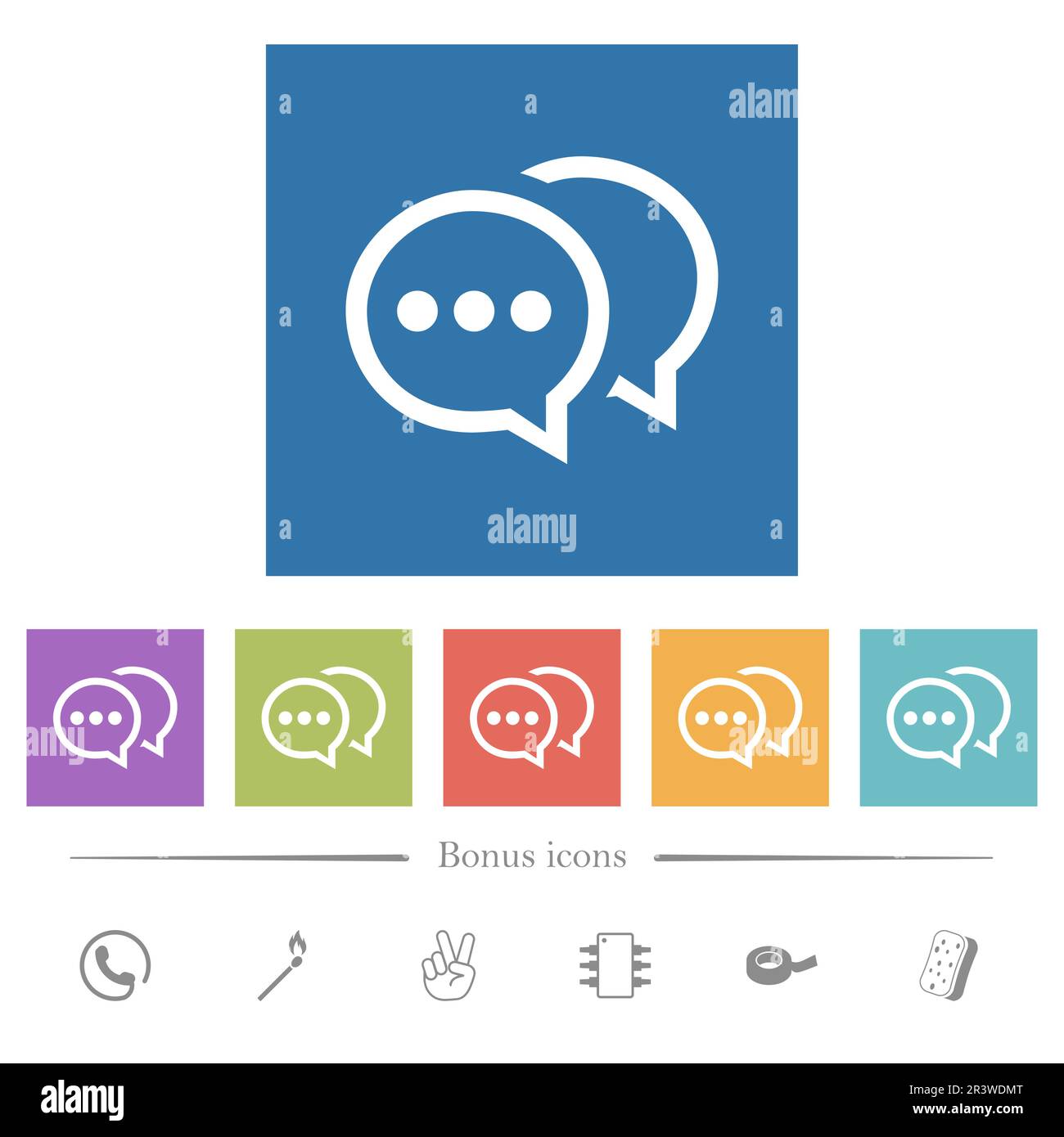 Two oval active chat bubbles outline flat white icons in square ...
