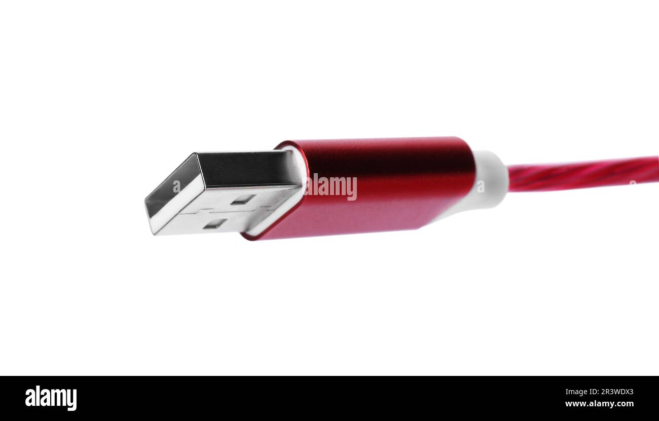 Red USB cable isolated on white. Modern technology Stock Photo - Alamy