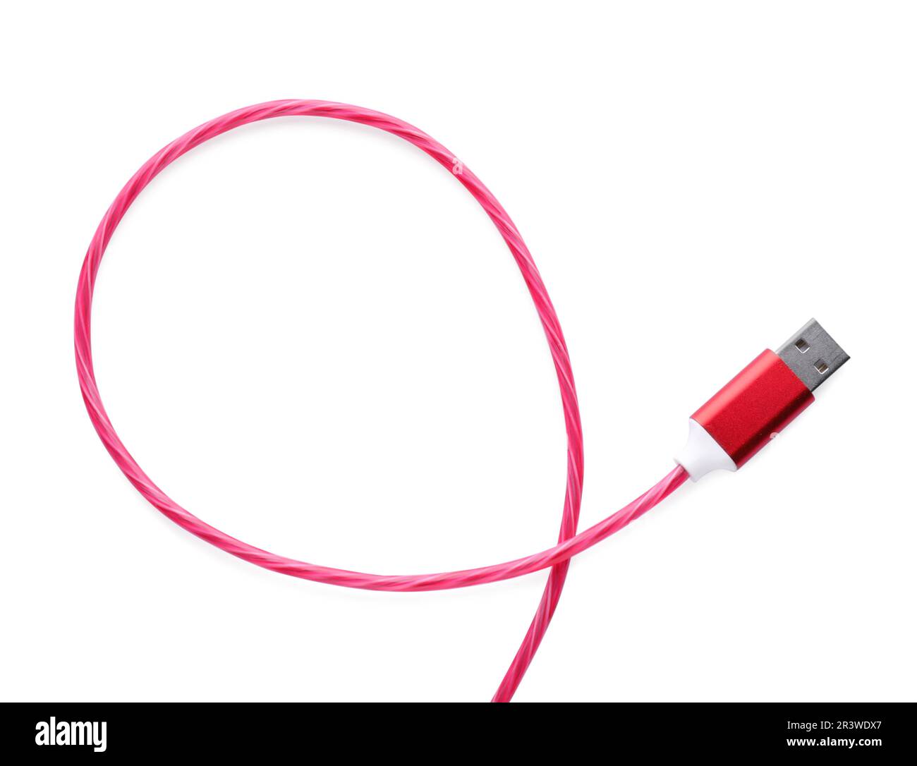 Type A connector of red USB cable isolated on white, top view Stock ...