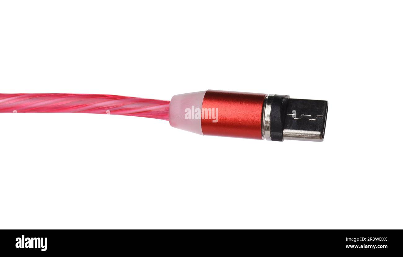Red USB type C cable isolated on white. Modern technology Stock Photo ...