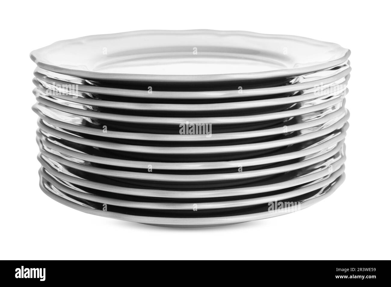 Stack of ceramic plates on white background Stock Photo - Alamy