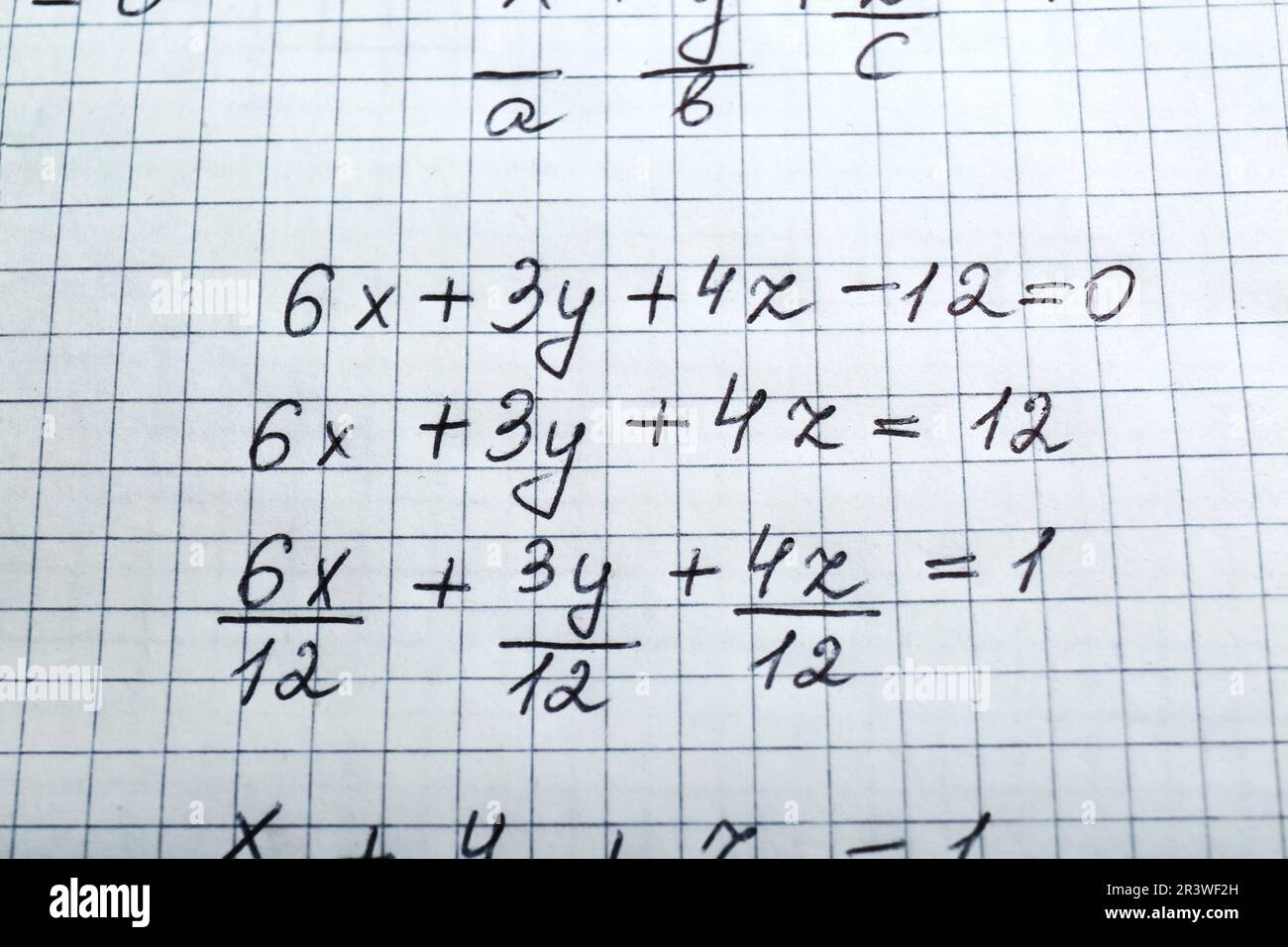 Sheet of paper with different mathematical formulas, top view Stock ...