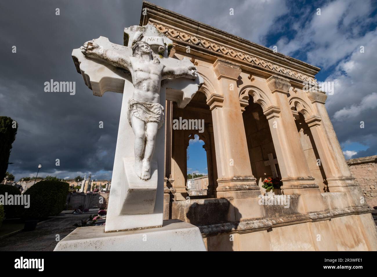 Marble cross on the tomb of the Malondra Ferragut family Stock Photo ...