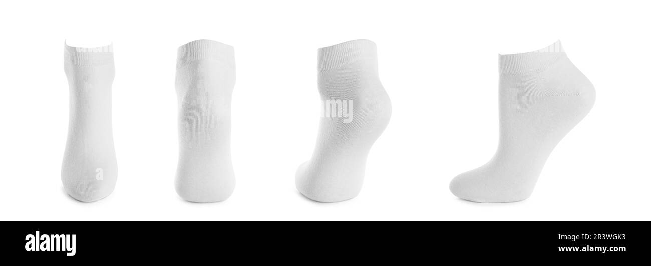 Set with socks on white background. Banner design Stock Photo - Alamy
