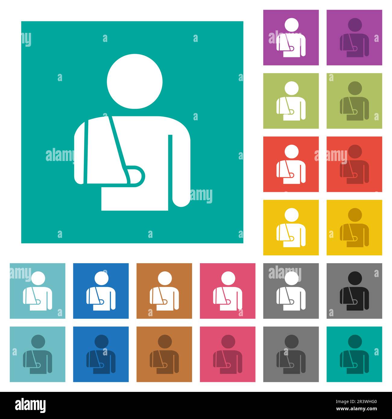 Plastered arm multi colored flat icons on plain square backgrounds. Included white and darker ...