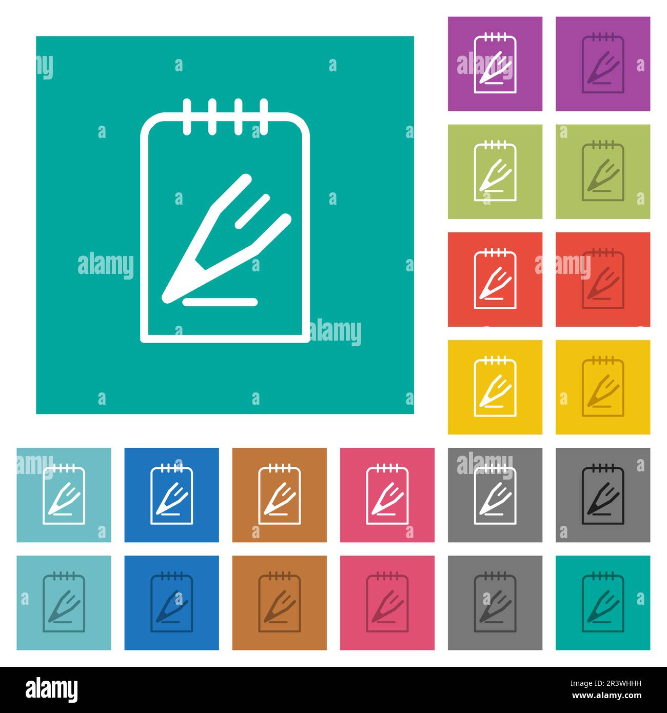 Edit note outline multi colored flat icons on plain square backgrounds ...