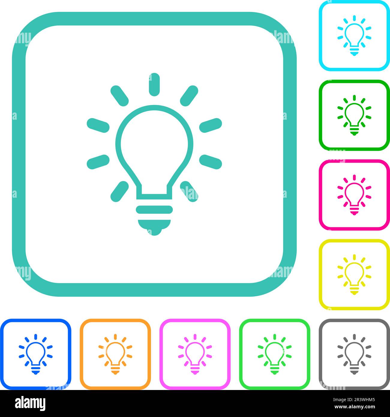 Lighting bulb outline vivid colored flat icons in curved borders on ...